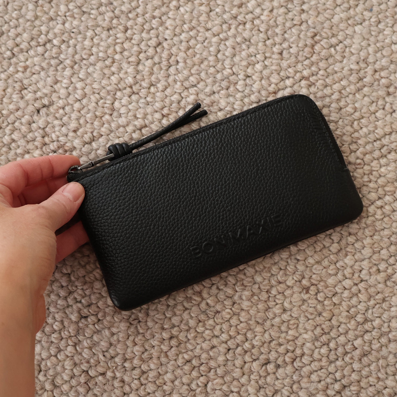 Leather Slimline Wallet, Black, Compact Slim Womens Wallet | BON MAXIE