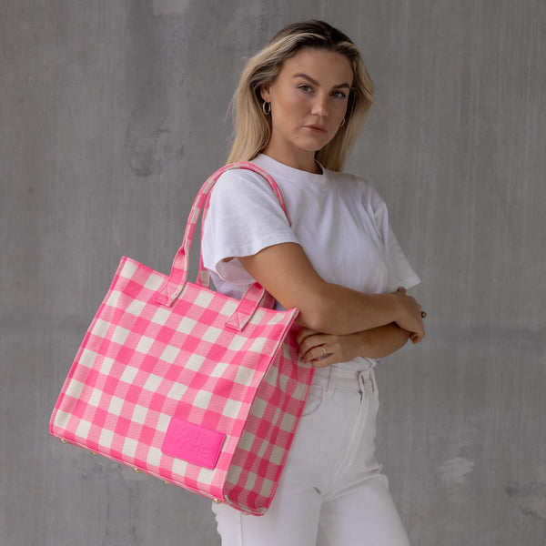 Neon Pink Canvas Tote Bag - Large Carry-all | Bag Bon Maxie - BON MAXIE