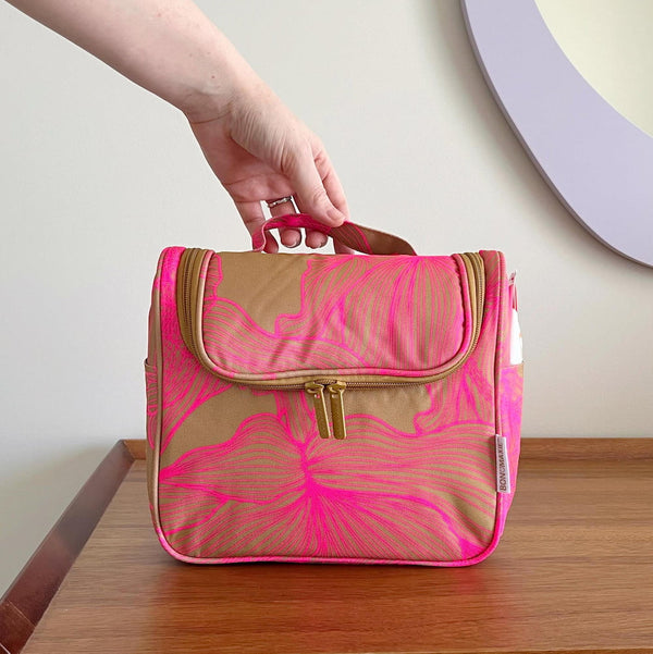 Bon Voyage Travel Toiletry Bag in Neon Pink/Tan Floral | Cosmetic ...