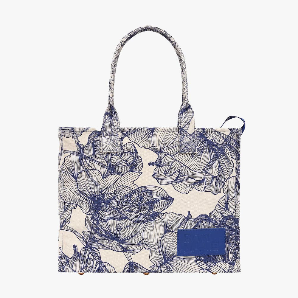 Navy Floral Canvas Tote Bag - Large Carryall Bag Bon Maxie - BON MAXIE