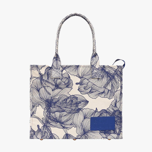 Navy Floral Canvas Tote Bag - Large Carryall Bag Bon Maxie - BON MAXIE