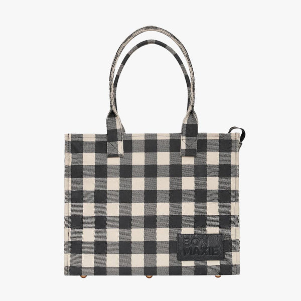 Black Gingham Canvas Tote Bag - Large Carryall | Bag Bon Maxie - BON MAXIE