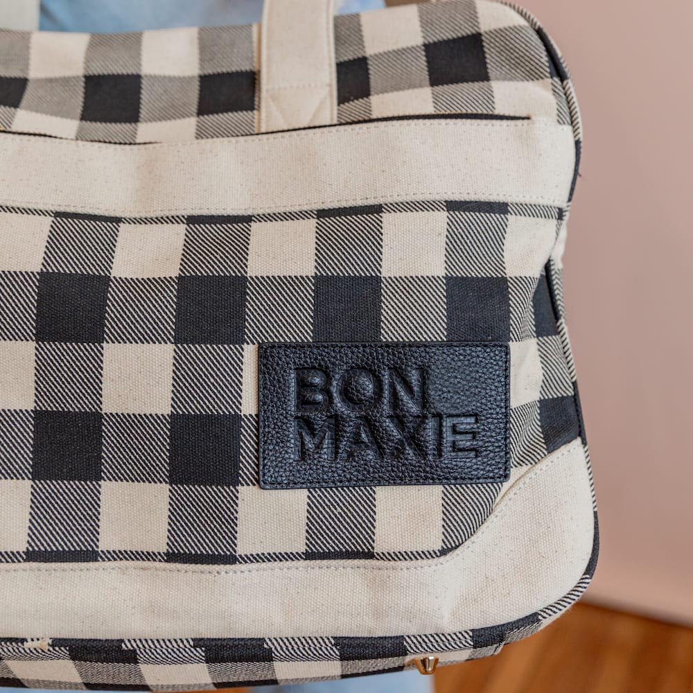 Bon Voyage Weekender Bag - Black Gingham - Canvas Overnight Bag - BON MAXIE