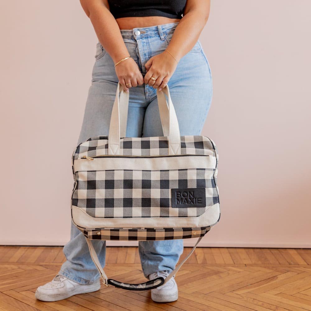 Bon Voyage Weekender Bag - Black Gingham - Canvas Overnight Bag – BON MAXIE