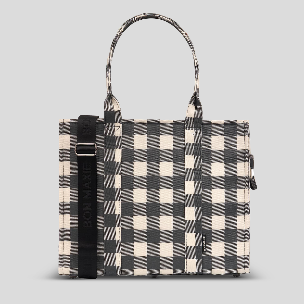 Black Gingham Canvas Tote Bag - Large Carryall | Bag Bon Maxie – BON MAXIE