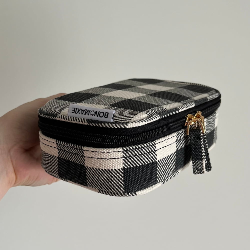 Black Gingham Canvas Case with Handle - Bag Organisers - BON MAXIE