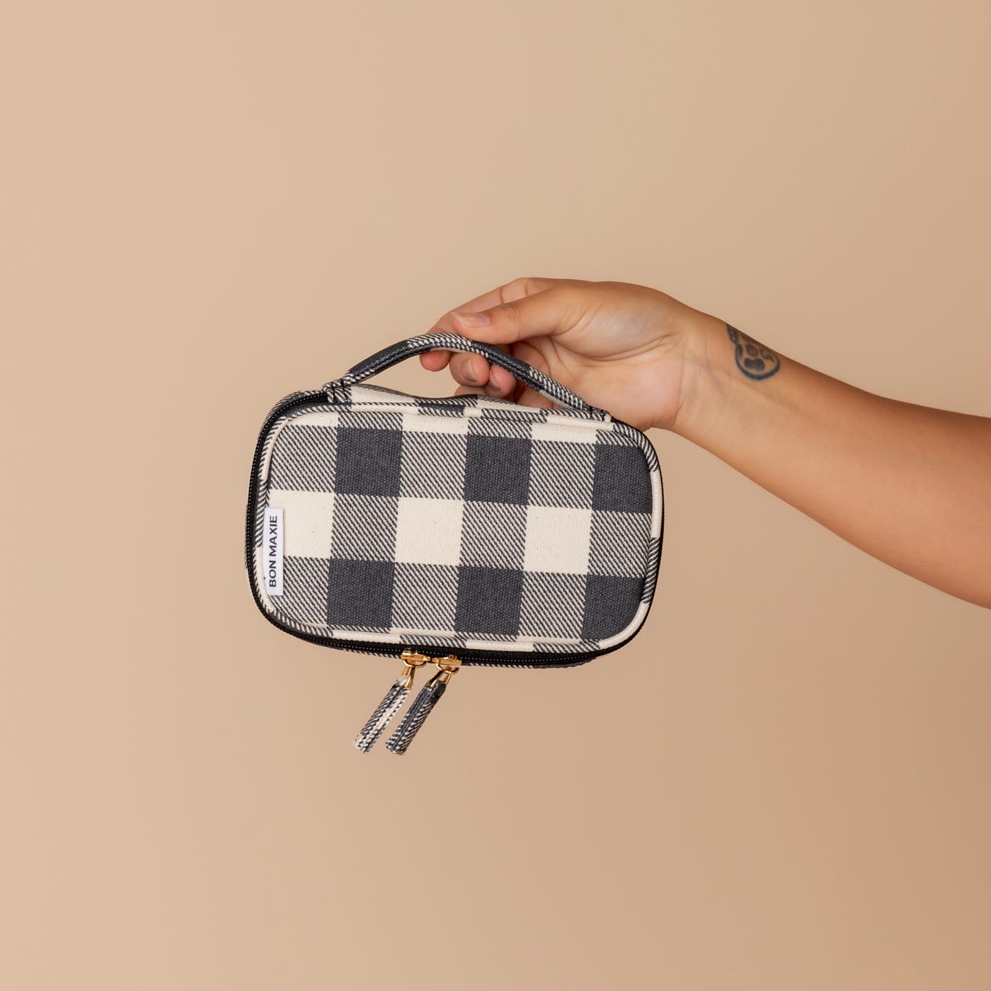 Black Gingham Canvas Case with Handle - Bag Organisers - BON MAXIE