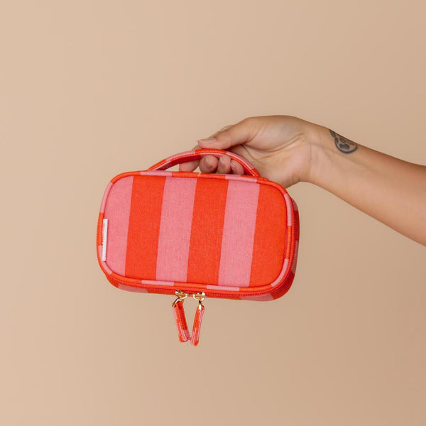 Handy Case With Handle - Pink and Red Stripe - Bag Organiser - BON MAXIE
