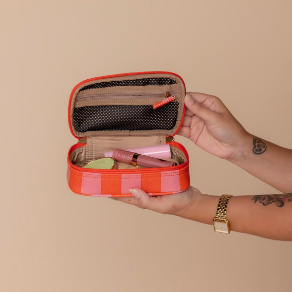 Handy Case With Handle - Pink and Red Stripe - Bag Organiser - BON MAXIE