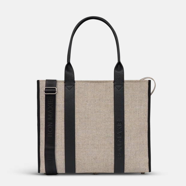Large Bon Vivant Structured Tote - Jute/Leather - Black – BON MAXIE