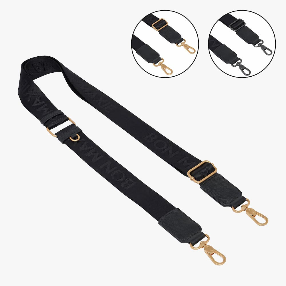 Adjustable Nylon Logo Bag Strap - Black - Removable Bag Straps - BON MAXIE