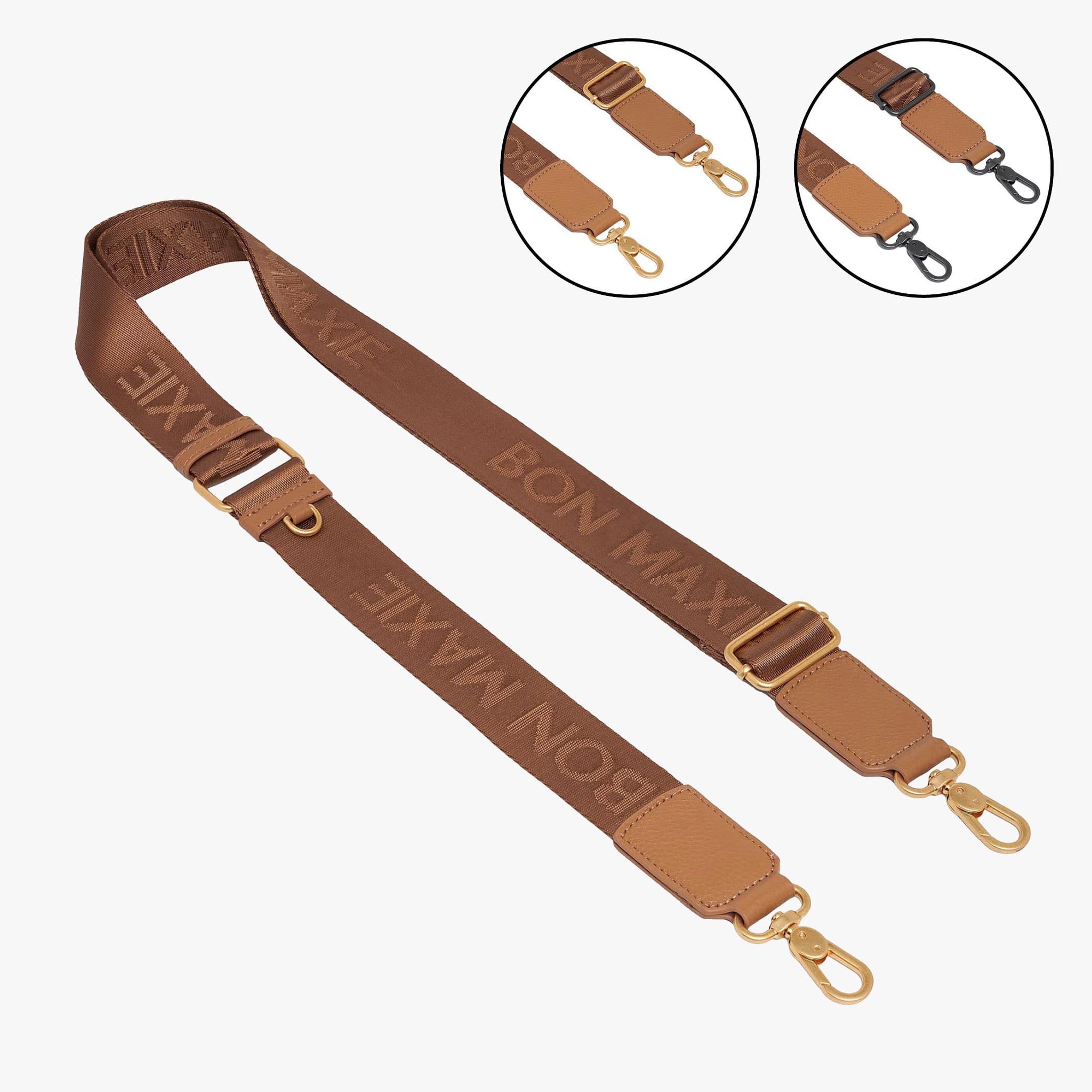 Adjustable Nylon Logo Bag Strap - Tan - Removable Bag Straps - BON MAXIE