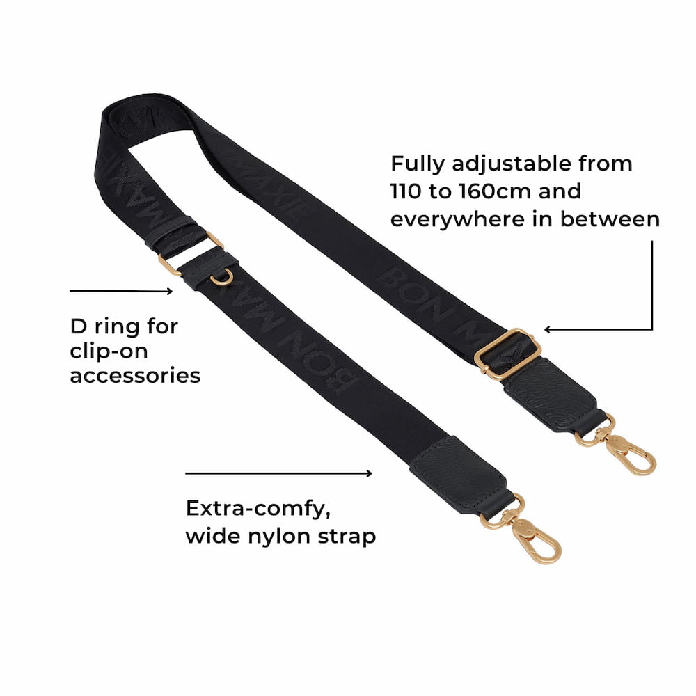 Adjustable Nylon Logo Bag Strap - Black - Removable Bag Straps - BON MAXIE