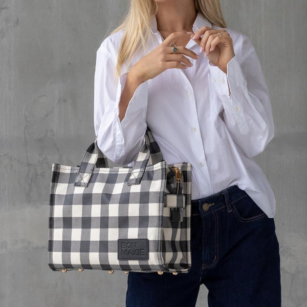 Mini Bon Vivant Tote Bag in Black Gingham - Mini Carry-all | Bon Maxie ...