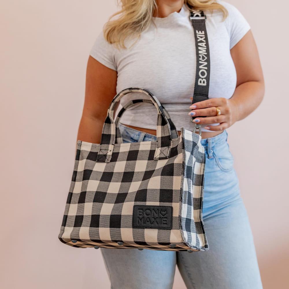 Mini Bon Vivant Tote Bag in Black Gingham - Mini Carry-all | Bon Maxie ...