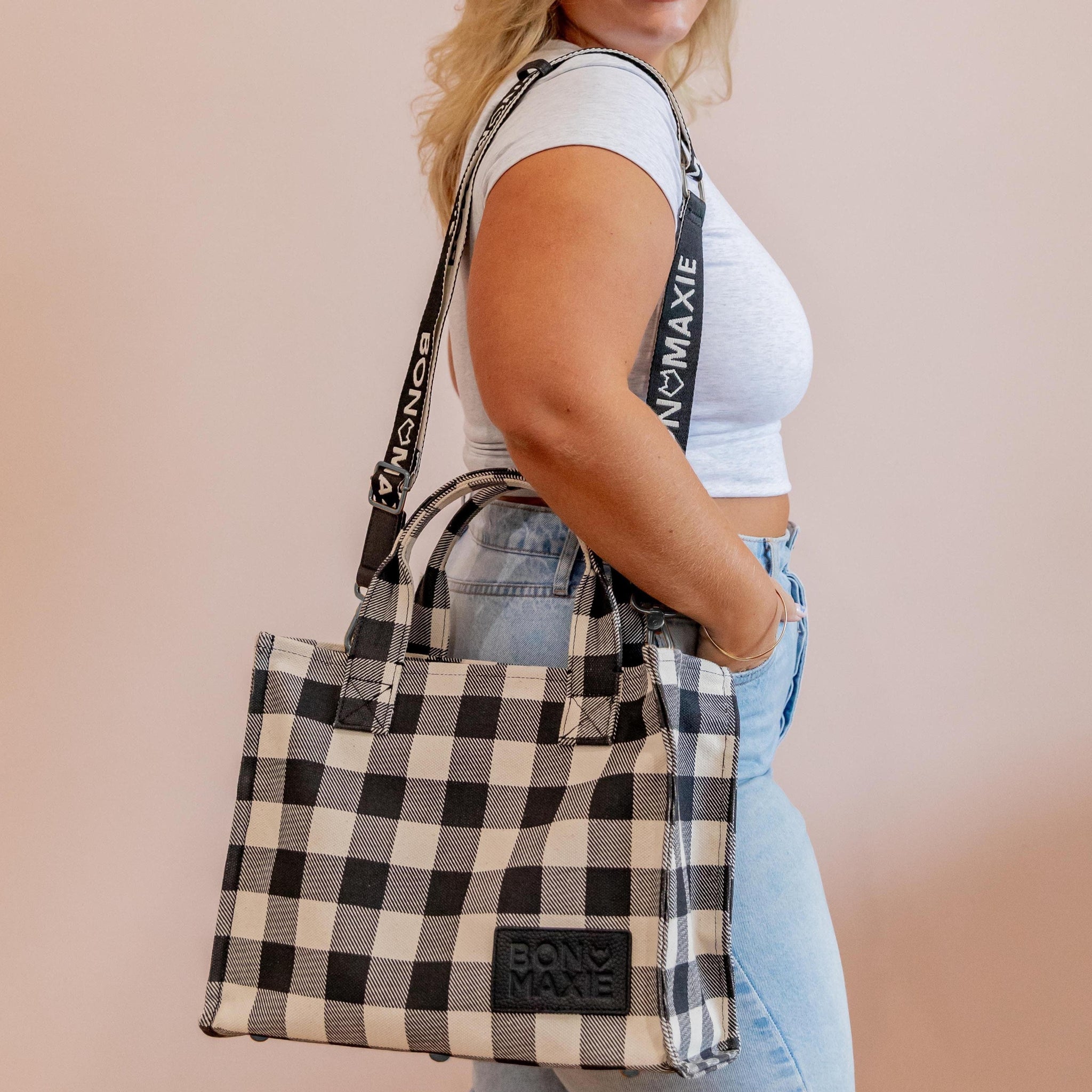 Mini Bon Vivant Tote Bag in Black Gingham - Mini Carry-all | Bon Maxie ...