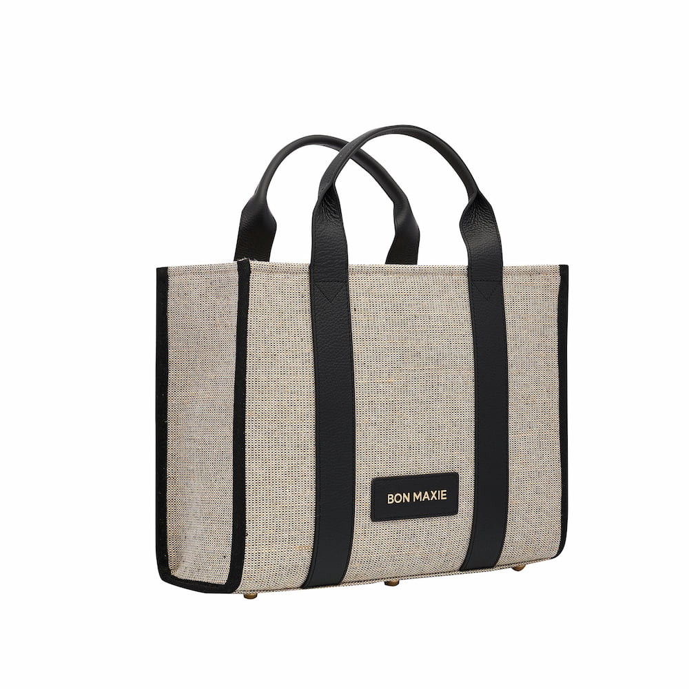 Mini Bon Vivant Tote Bag in Jute Canvas/Black Leather - Mini Carry-All ...