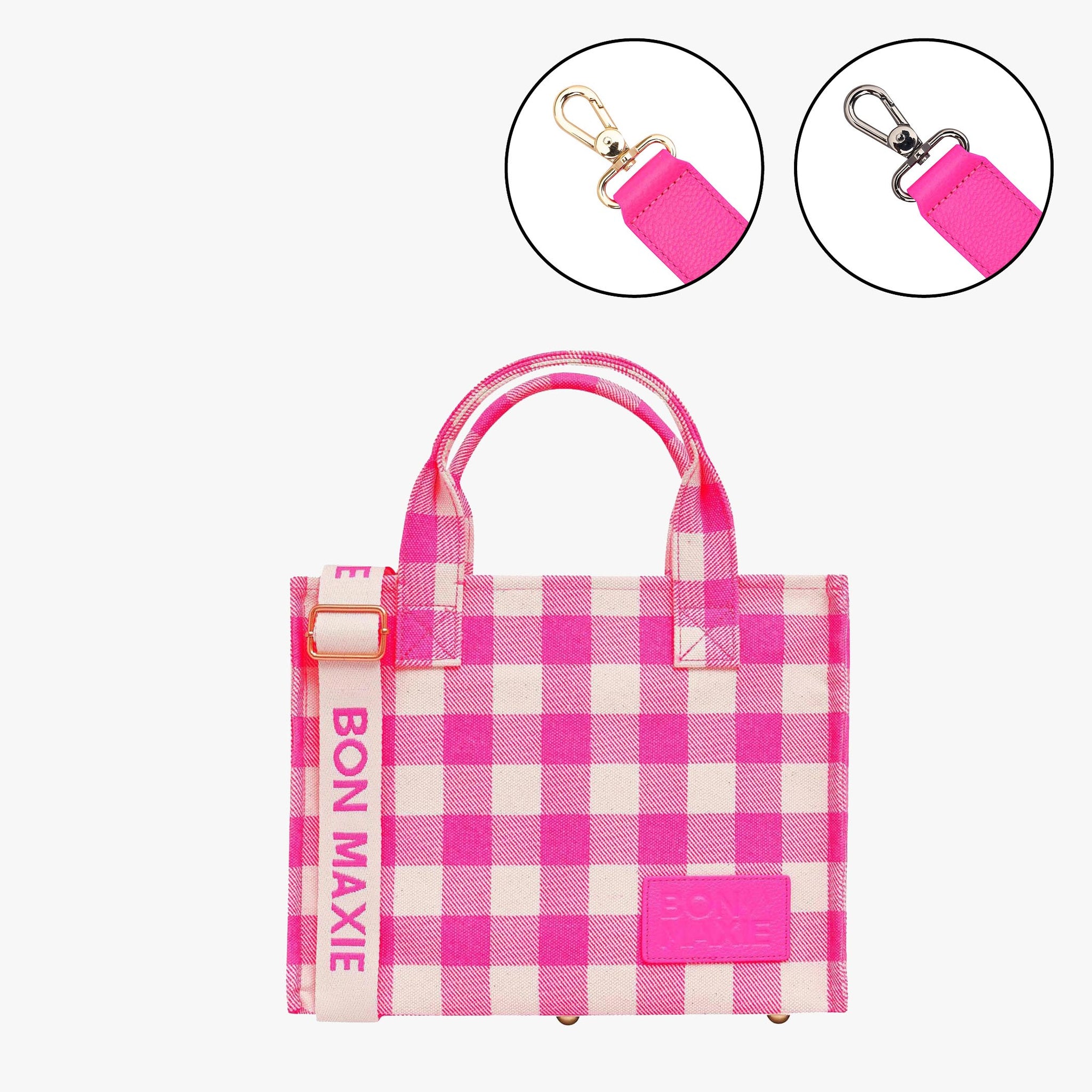 Mini Bon Vivant Tote Bag in Neon Pink Gingham - Mini Carry-All | Bon ...