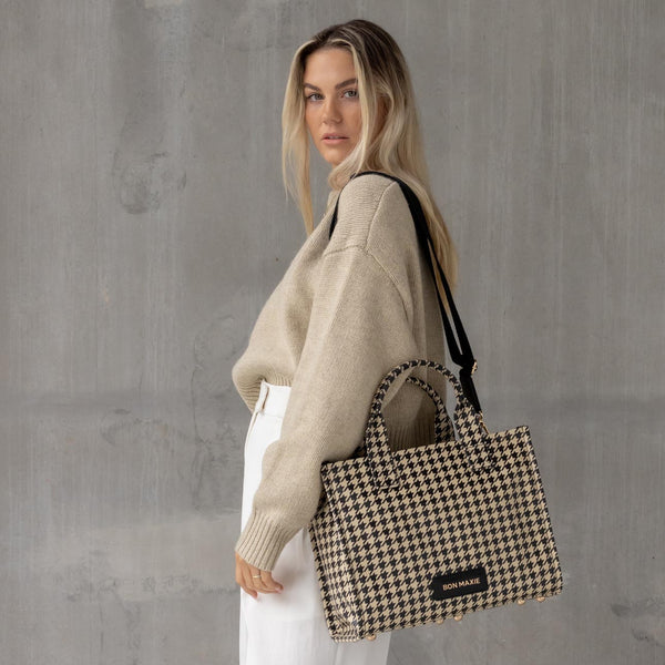 Mini Bon Vivant Tote Bag in Houndstooth Black - Mini Carry-All | Bon ...