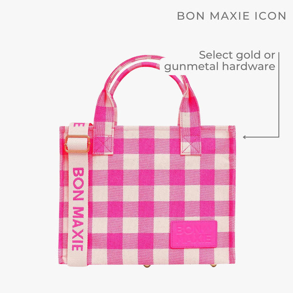Mini Bon Vivant Tote Bag in Neon Pink Gingham - Mini Carry-All | Bon ...