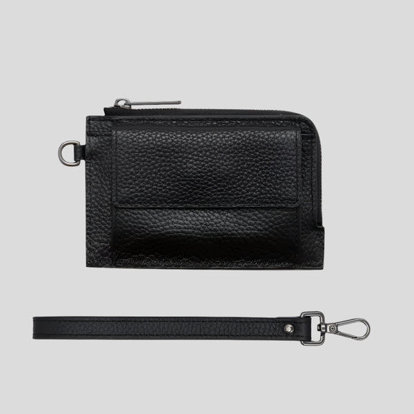 Leather Mini Wallet, Black, Small Zip Compact Slim Wallet | BON MAXIE