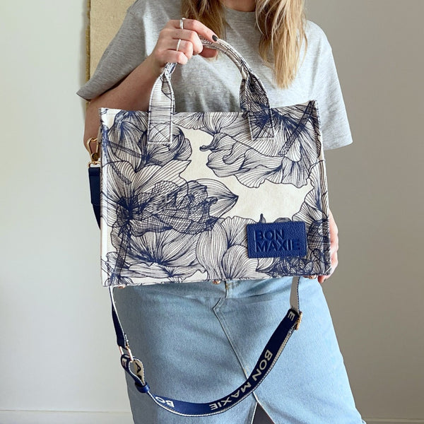 Mini Bon Vivant Tote Bag in Navy Floral - Mini Carry-all | Bon Maxie ...