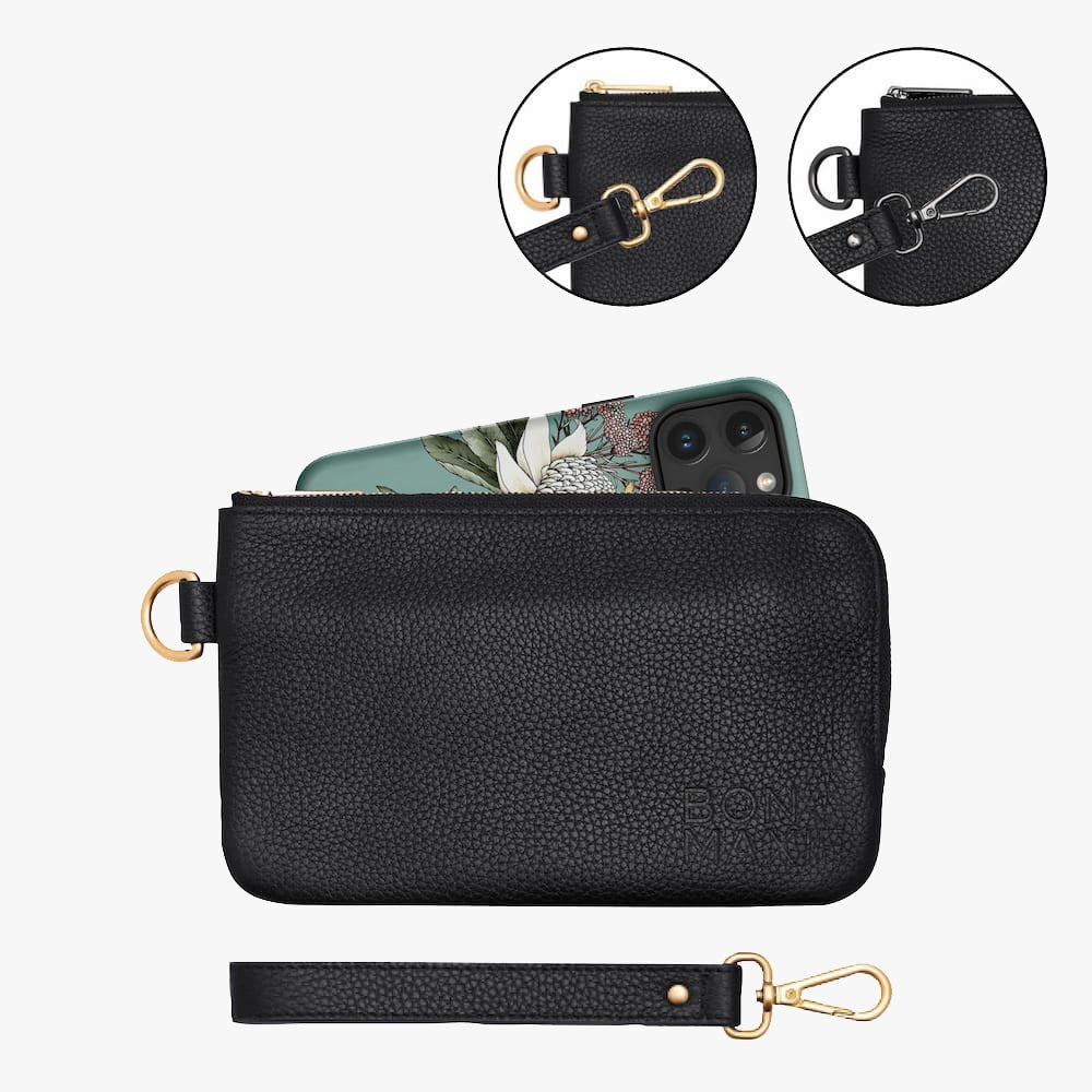 BON MAXIE Leather Phone Wallet - Black - leather pouch, women's wallet