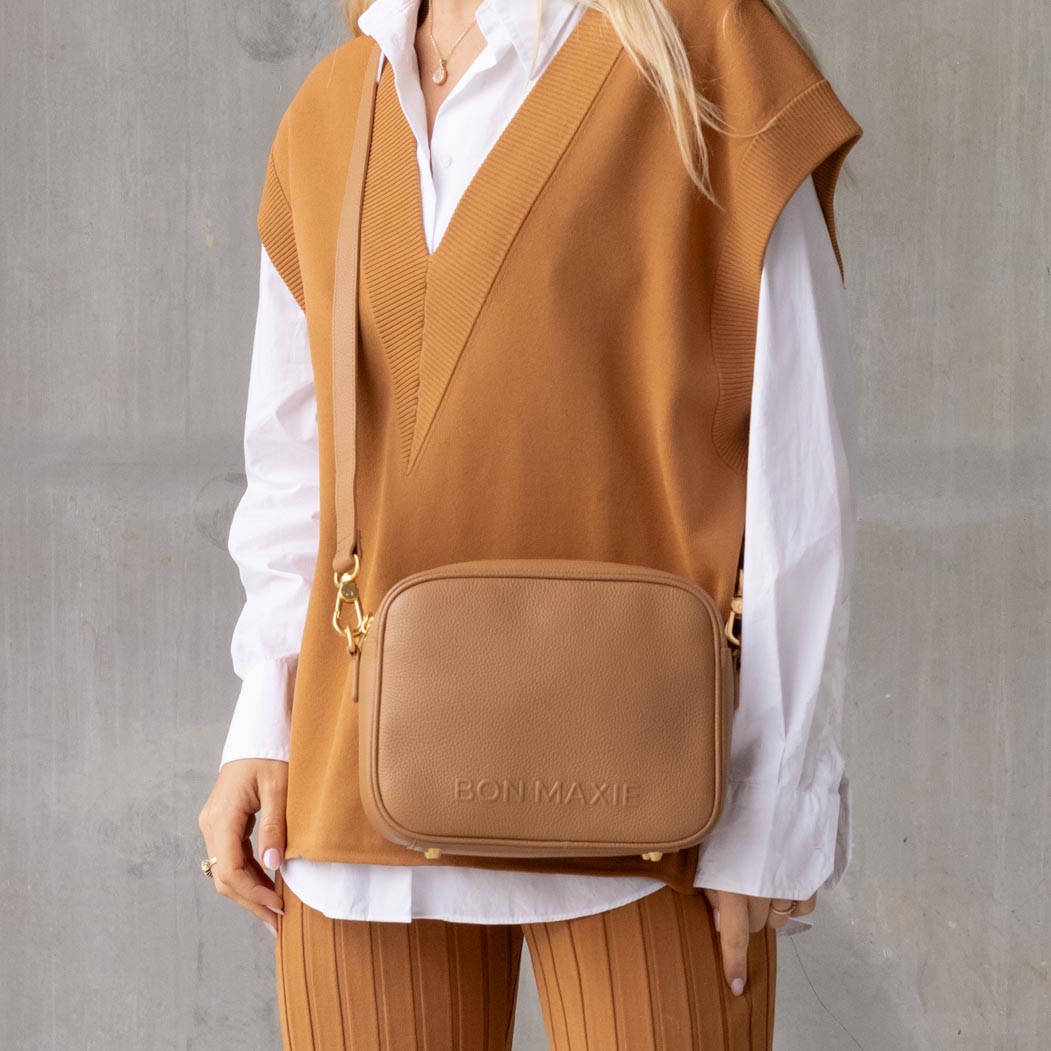 Leather Sidekick Crossbody Bag in Tan - Leather Handbag - Bon Maxie ...