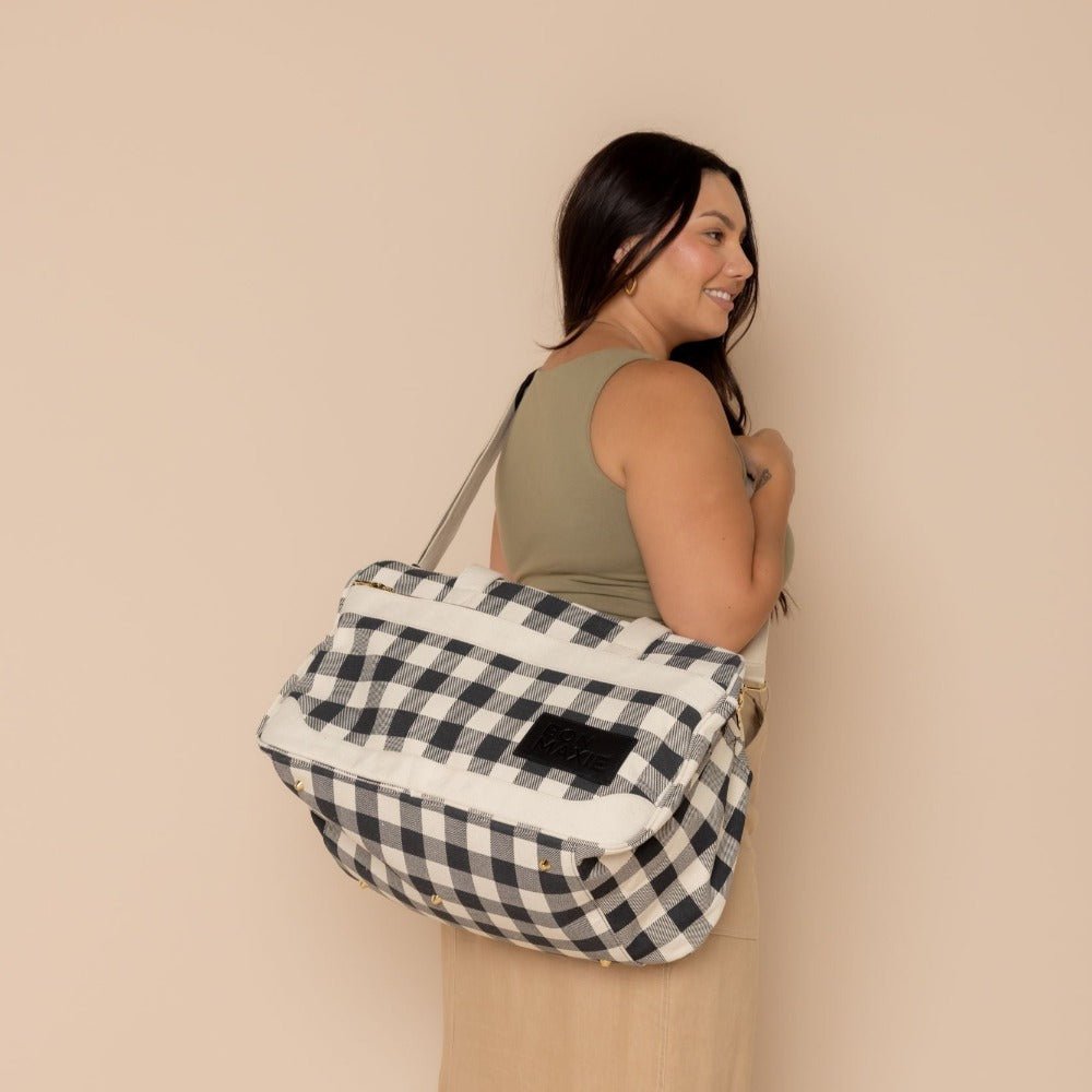 Bon Voyage Weekender Bag - Black Gingham - Canvas Overnight Bag – BON MAXIE