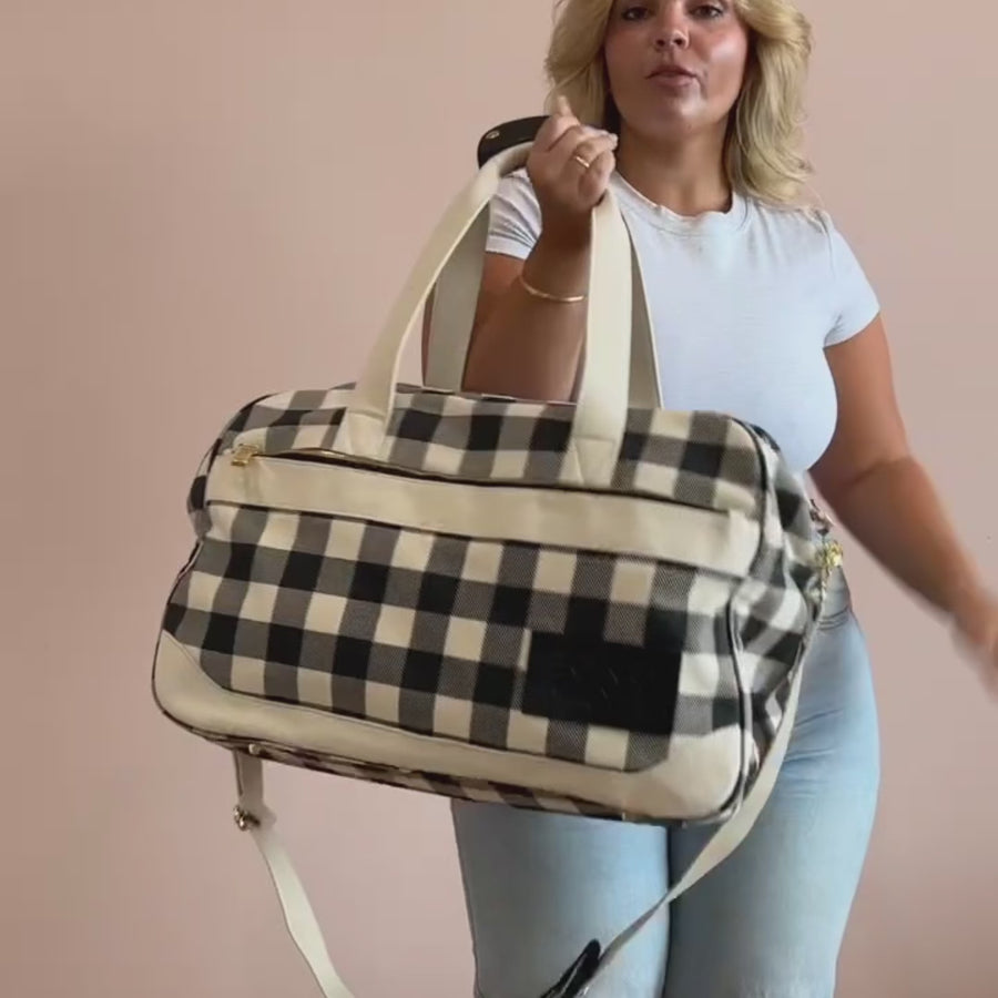 Bon Voyage Weekender Bag - Neon Pink Gingham - Canvas Overnight Bag ...